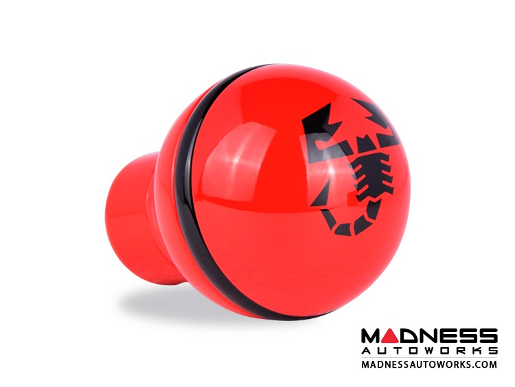 FIAT 500 Gear Shift Knob by BLACK - Red Base w/ Black ABARTH Scorpion Logo - V1